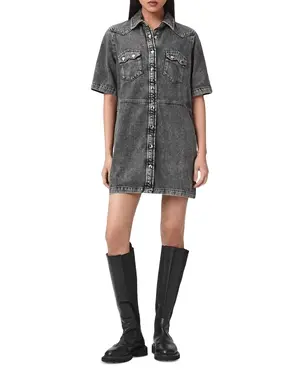 ALLSAINTS Rock Denim Shirt Dress - Washed Grey