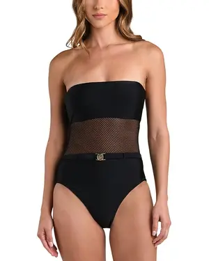 L'Agence Tory Bandeau Mesh One Piece Swimsuit - Black