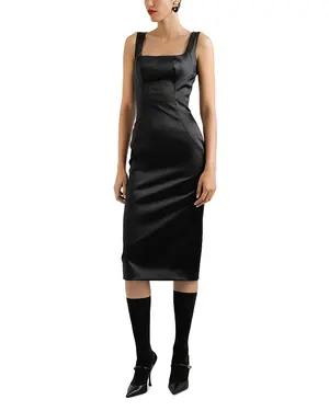Dolce & Gabbana Stretch Satin Midi Dress - Black