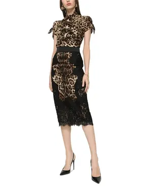 Dolce & Gabbana Leopard Print Silk Blend Blouse