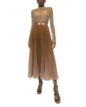 Dolce & Gabbana Floral Lace Turtleneck Blouse - Beige
