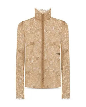 Dolce & Gabbana Floral Lace Turtleneck Blouse - Beige