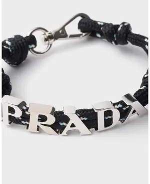Prada Cord Bracelet With Metal Lettering Logo