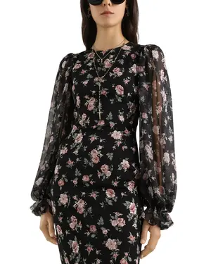 Dolce & Gabbana Vintage Rose Print Charmeuse Dress