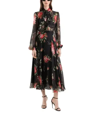 Dolce & Gabbana Silk Blend Rose Bouquet Chiffon Skirt