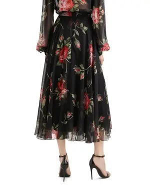 Dolce & Gabbana Silk Blend Rose Bouquet Chiffon Skirt