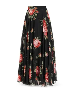 Dolce & Gabbana Silk Blend Rose Bouquet Chiffon Skirt
