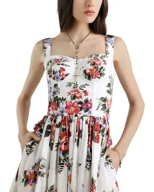 Dolce & Gabbana Floral Print Cotton Midi Dress