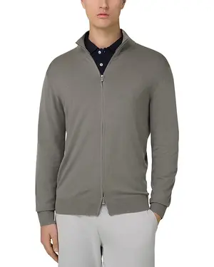 Boggi Milano Superfine Full Zip Merino Wool Jumper - Mud