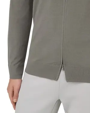 Boggi Milano Superfine Full Zip Merino Wool Jumper - Mud