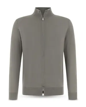 Boggi Milano Superfine Full Zip Merino Wool Jumper - Mud