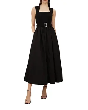 Karen Millen Square Neck Belted Maxi Dress - Black