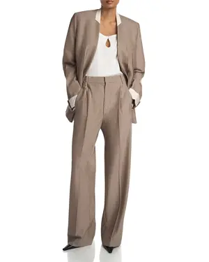 Victoria Beckham Collarless Jacket In Virgin Wool - Limestone