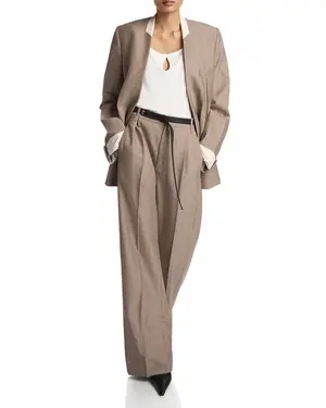 Victoria Beckham Collarless Jacket In Virgin Wool - Limestone