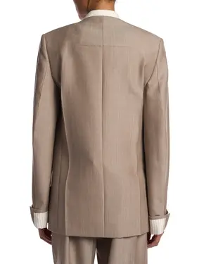 Victoria Beckham Collarless Jacket In Virgin Wool - Limestone