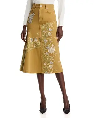 Erdem Embroidered Asymmetrical Denim Skirt - Cumin