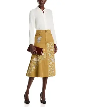 Erdem Embroidered Asymmetrical Denim Skirt