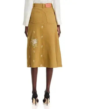 Erdem Embroidered Asymmetrical Denim Skirt