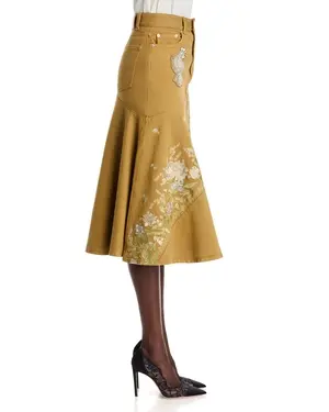 Erdem Embroidered Asymmetrical Denim Skirt
