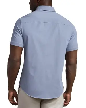 RHONE Commuter Short Sleeve Shirt - Indigo Blue Micro Gingham