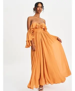 MISS CIRCLE NEW YORK Kaela Off Shoulder Chiffon Maxi Dress