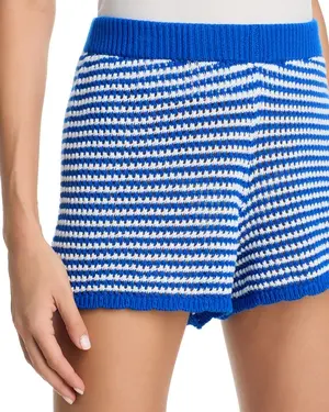 Aqua Stripe Crochet Shorts - Blue/white