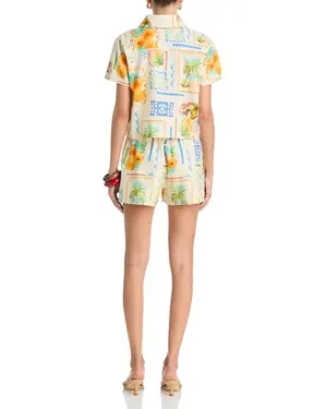 Aqua Postcard Printed Shorts