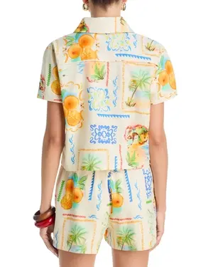 Aqua Postcard Printed Short Sleeve Shirt - White Multi