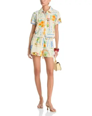 Aqua Postcard Printed Short Sleeve Shirt - White Multi