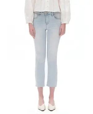 BAYEAS High Rise Straight Leg Raw Edge Denim Jeans