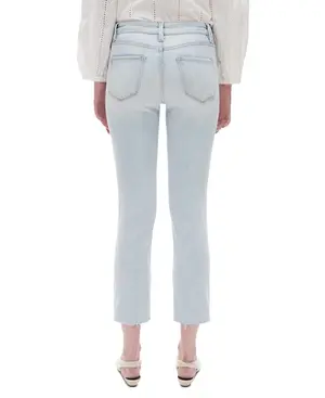 BAYEAS High Rise Straight Leg Raw Edge Denim Jeans