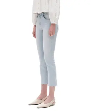 BAYEAS High Rise Straight Leg Raw Edge Denim Jeans