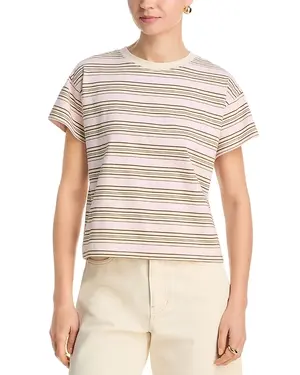 Rag & Bone Kelly Stripe Boxy Jersey Tee - Pink Multi