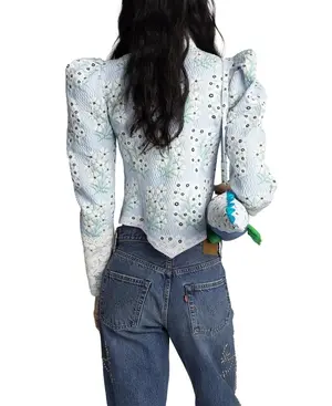 Anna Sui Morning Glory Brocade Victorian Jacket - Sky Blue Multi