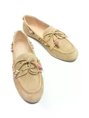 STUART WEITZMAN Majorca Tinsley Bead-embellished Loafers - Neutrals
