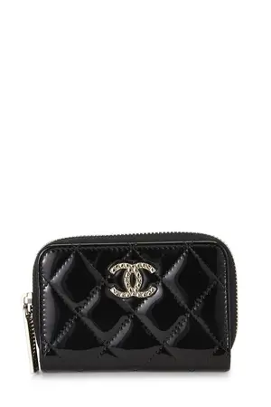 Chanel Patent Leather Brilliant Zip Around Coin Purse - Black