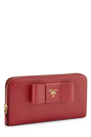 Prada Saffiano Bow Zip Around Wallet - Red