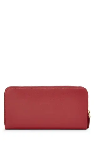 Prada Saffiano Bow Zip Around Wallet - Red
