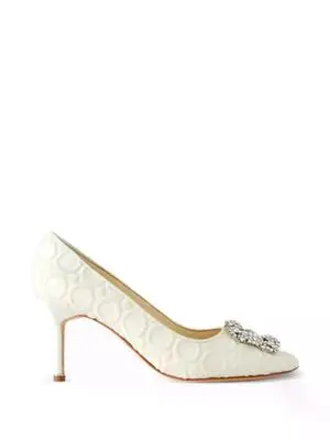 Manolo Blahnik Hangisi Crystal-buckle Pumps - Neutrals