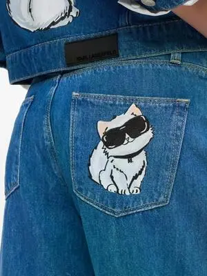 Karl Lagerfeld Wide Leg Jeans With Ikon Choupette Motif - Blue