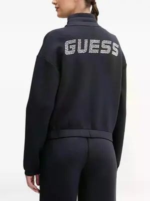 Guess Embellished Logo Zip-up Sweatshirt - Black