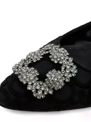 Manolo Blahnik Hangisi Crystal-buckle Ballet Flats - Black