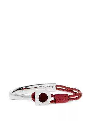 FERRAGAMO Gancini Braided Leather Bracelet - Silver
