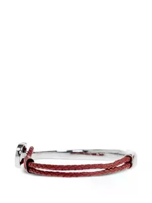 FERRAGAMO Gancini Braided Leather Bracelet - Silver
