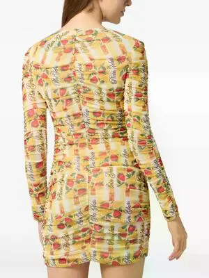 Philipp Plein Wrinkled Tulle Mini Dress With Fruit Print - Yellow