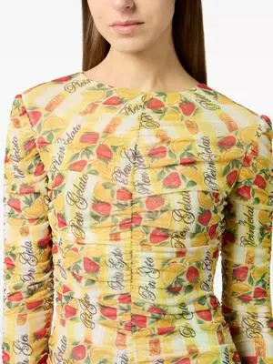 Philipp Plein Wrinkled Tulle Mini Dress With Fruit Print - Yellow