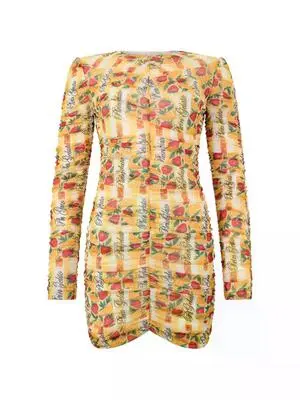 Philipp Plein Wrinkled Tulle Mini Dress With Fruit Print - Yellow