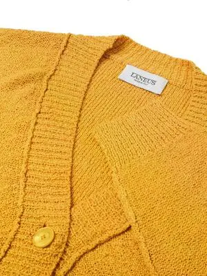 LANEUS Textured Knit V-neck Cardigan - Yellow