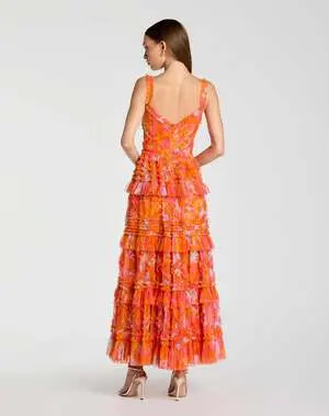 Mac Duggal Floral Ruffle A-line Maxi Dress
