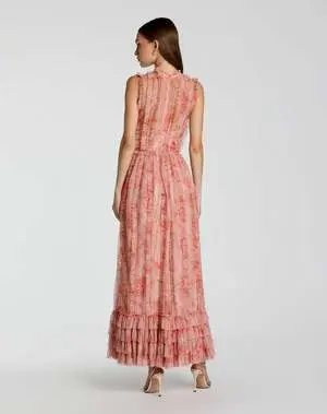 Mac Duggal Floral Sleeveless Tiered Ruffle Maxi Dress